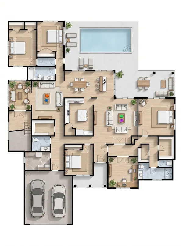 Free Natural 4 Bedroom 3,500 to 5,000 Sq Ft House Plans with Pool and ...