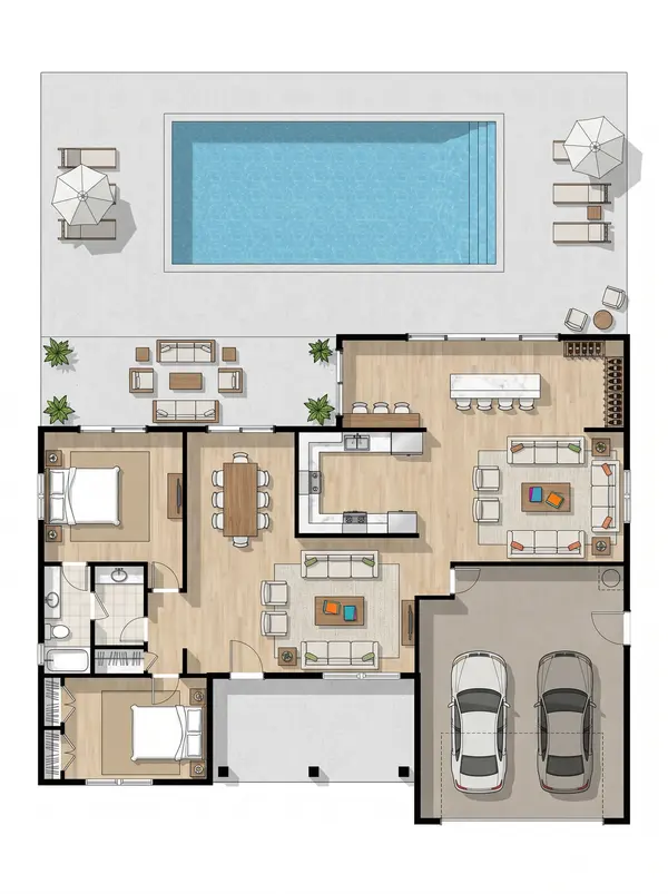 Free Classic 1 Bath House Plans with Pool and Bar | Drafted