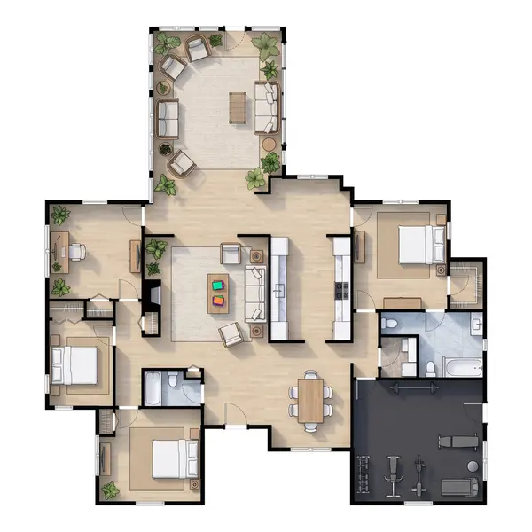 Free Bold 3 Bedroom 2,000 to 3,500 Sq Ft House Plans with Gym | Drafted