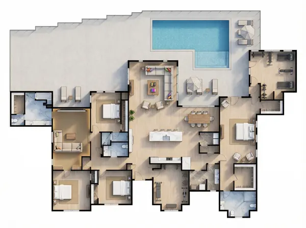 Free Bright 5+ Bedroom Over 6,500 Sq Ft House Plans with Theater | Drafted