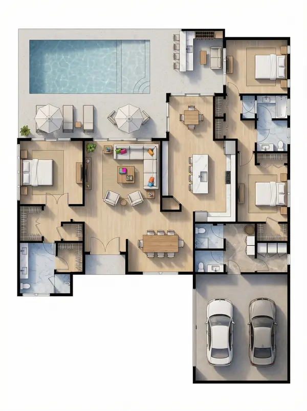 Free Earthy 3 Bedroom 2,000 to 3,500 Sq Ft House Plans with Pool and ...
