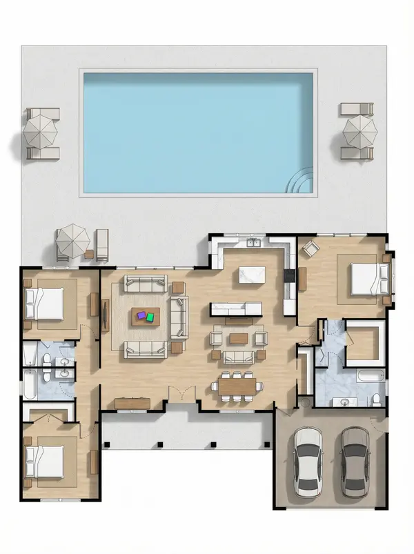 Free Bold 3 Bedroom 3 Bath House Plans with Pool | Drafted